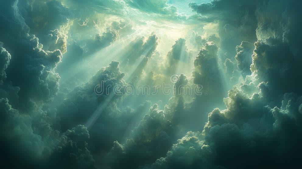 AI-generated Illustration of Dramatic Sun Rays Breaking through Thick ...
