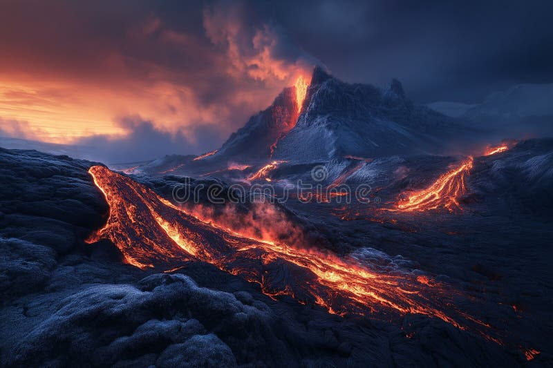 AI-generated Illustration of a Dramatic Volcano Erupting with Lava and ...