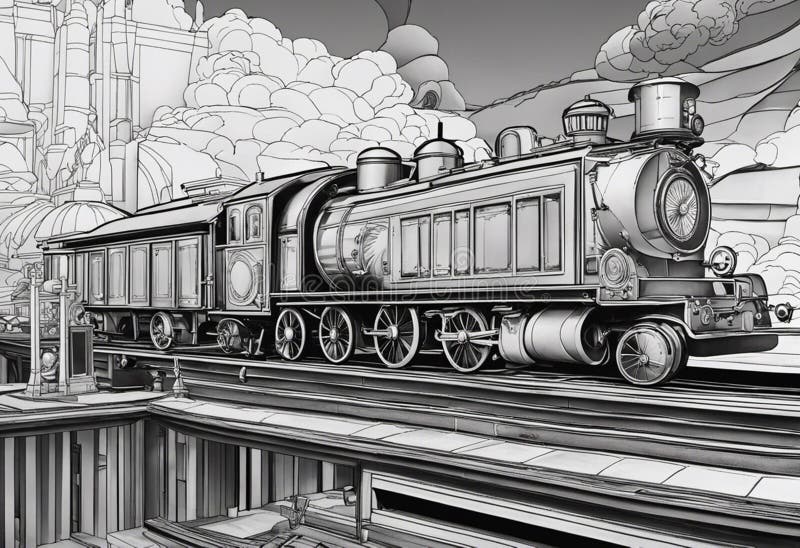 AI Generated Illustration of a Drawing of a Black Locomotive Traversing ...