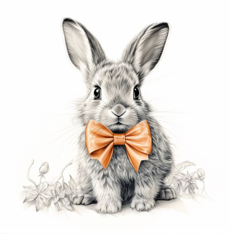 AI Generated Illustration of a Drawing of a Rabbit with an Orange Bow ...