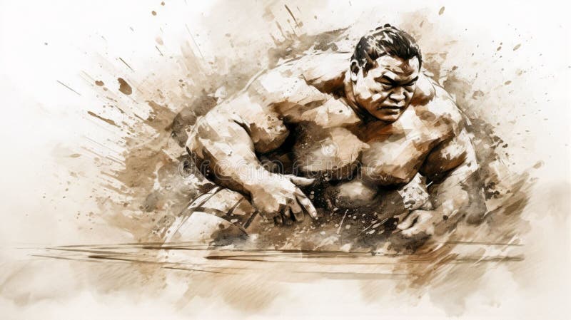 AI-generated Illustration of a Drawing of a Sumo Wrestler Standing in ...