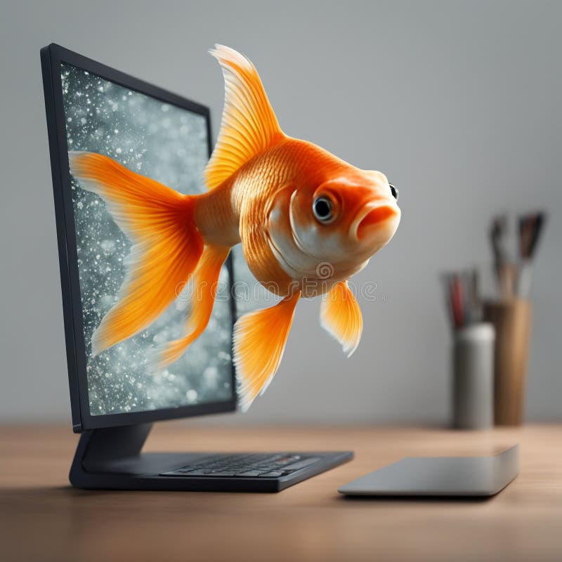 Goldfish from the computer stock photo. Image of invention - 304670636