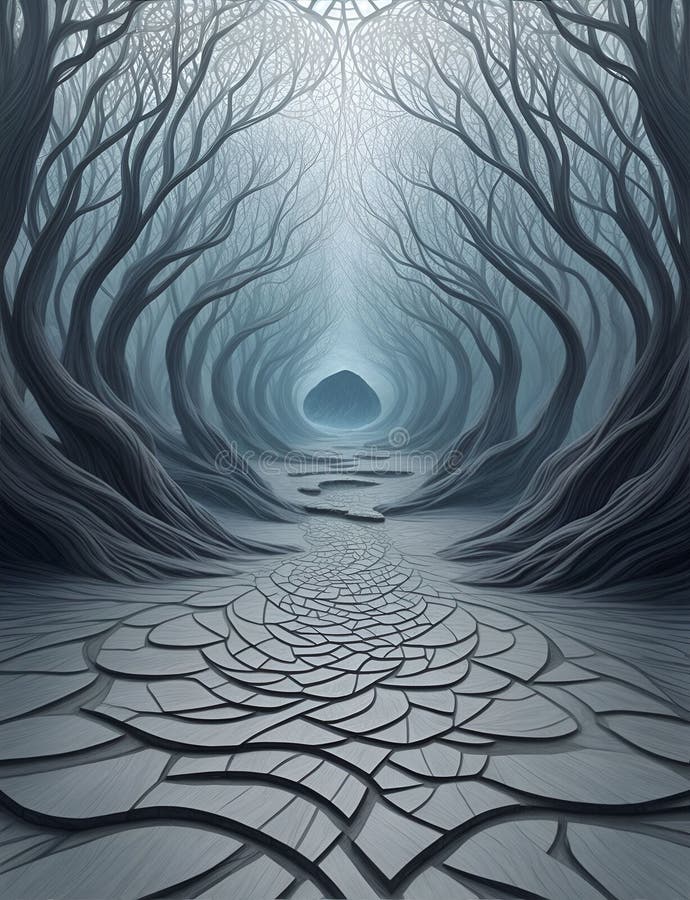 AI Generated Illustration of a Dried Pathway Lined with Bare Trees ...