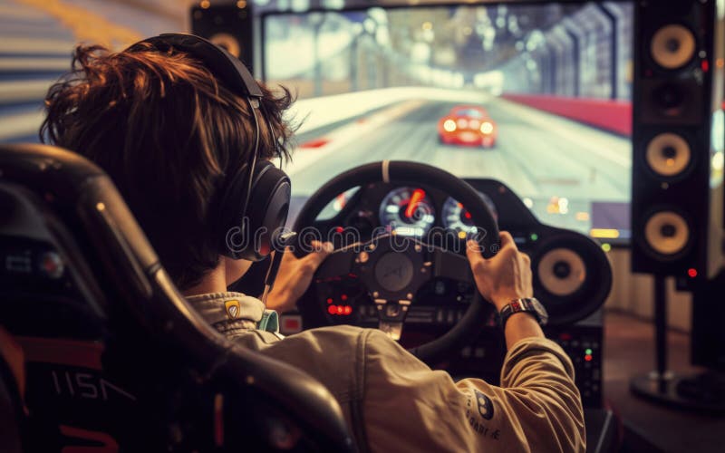 AI Generated Illustration of a Driver in a Nighttime Race Track ...