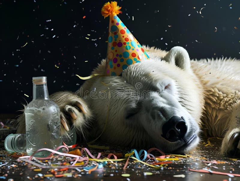 AI Generated Illustration of a Drunk Polar Bear Wearing a Festive Party ...