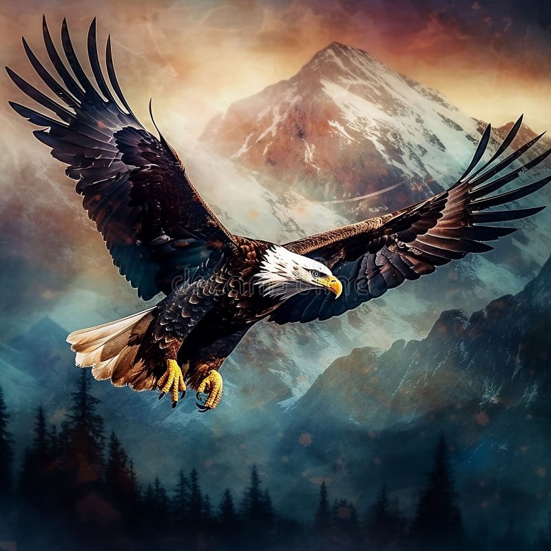 An Eagle Soaring High with Its Wings Spread Wide in the Air Stock Illustration - Illustration of ...
