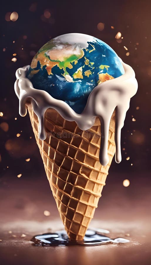 AI Generated Illustration of Earth Melting in an Ice Cream Cone ...
