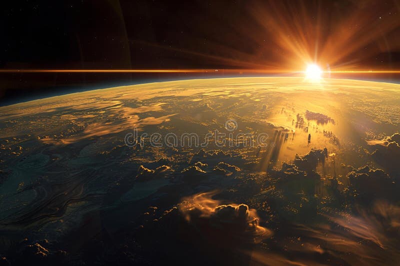 AI-generated Illustration of Earth in Outer Space with the Sun Rising ...
