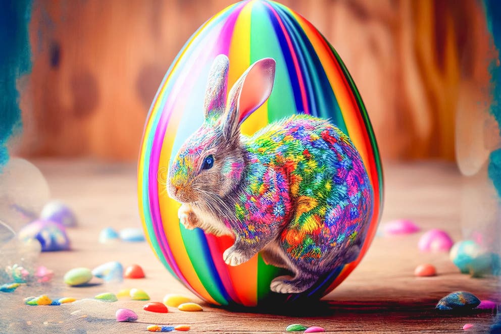 AI Generated Illustration of an Easter Bunny on a Colorful Pinted Egg ...