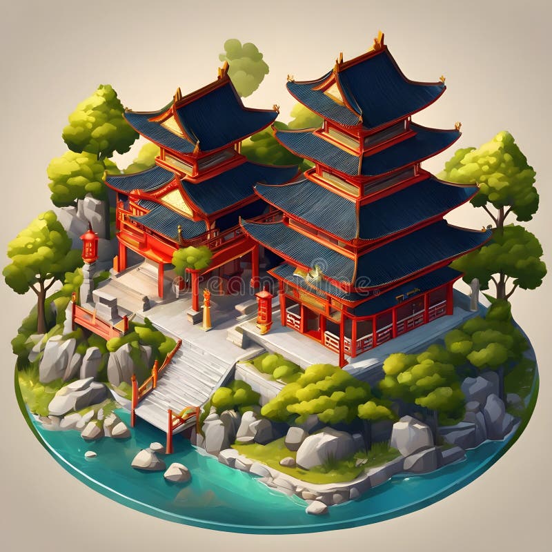 AI Generated Illustration of an Eastern Temple Stock Illustration ...