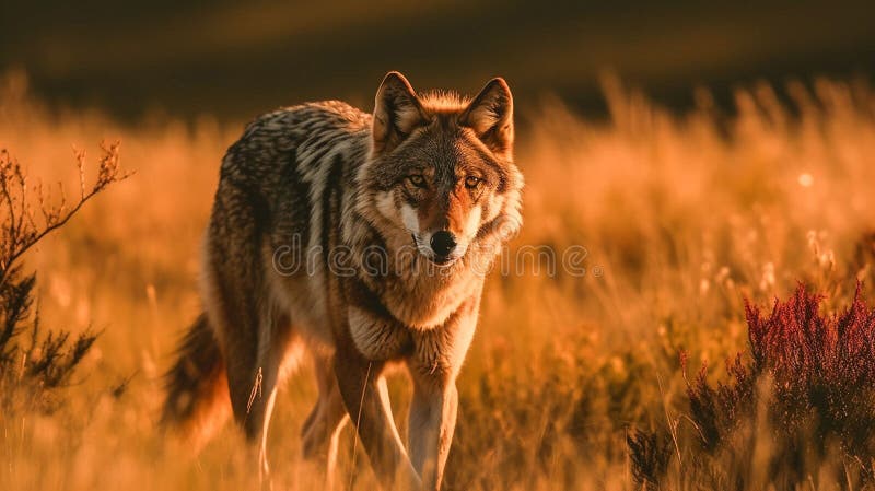 AI Generated Illustration of a Eastern Wolf Standing in a Grassy Meadow ...
