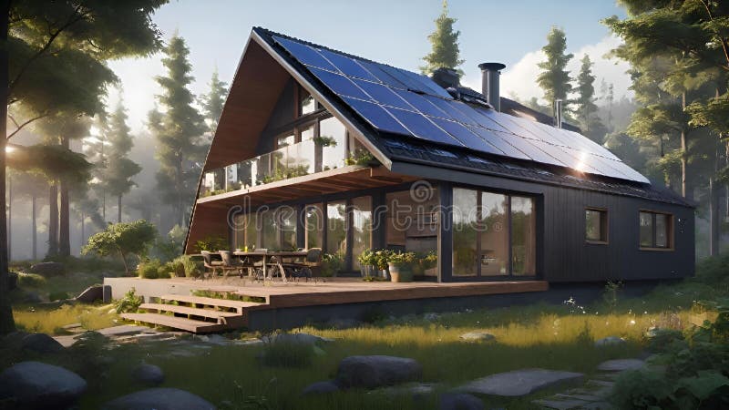 AI Generated Illustration of an Eco-friendly Cabin Featuring an ...