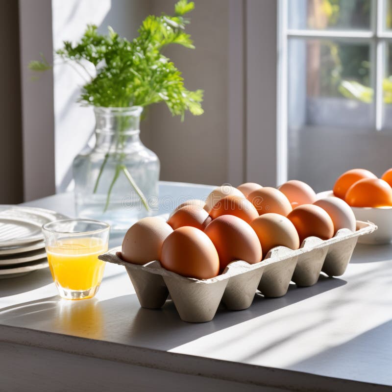 AI Generated Illustration of Eggs in Cartons Lined Up on a Kitchen ...