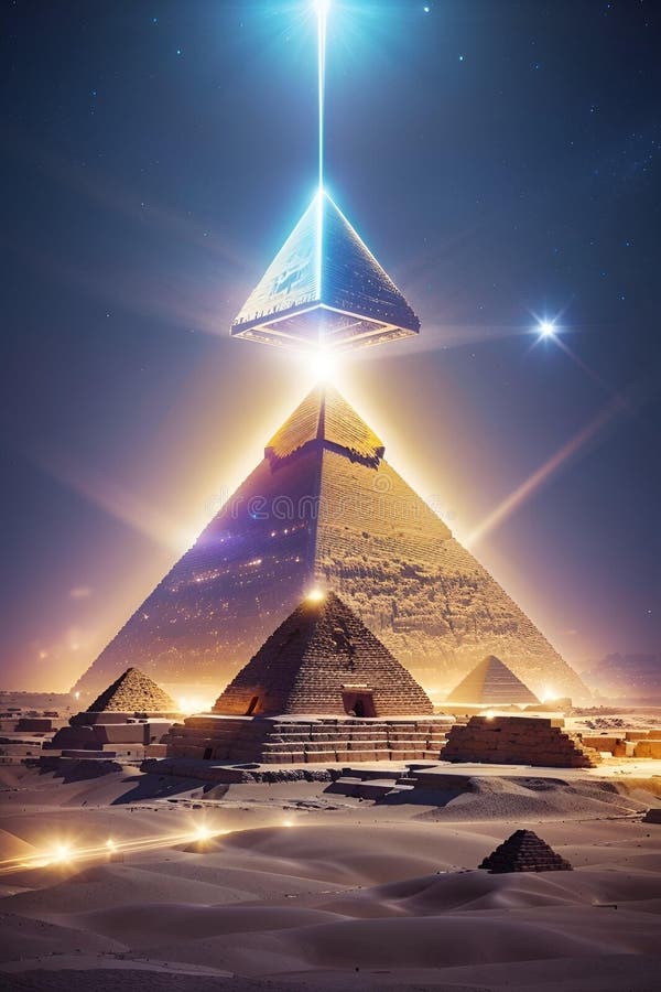 AI Generated Illustration of the Egyptian Pyramid at Night, Illuminated ...