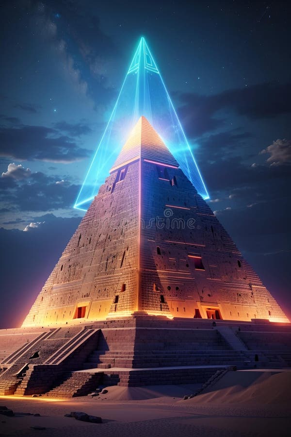 AI Generated Illustration of the Egyptian Pyramid at Night, Illuminated ...