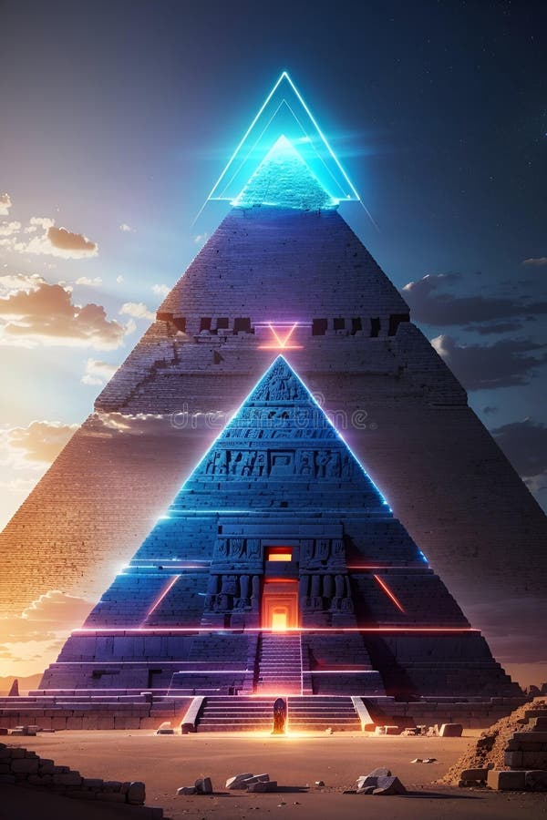 AI Generated Illustration of the Egyptian Pyramid at Night, Illuminated ...