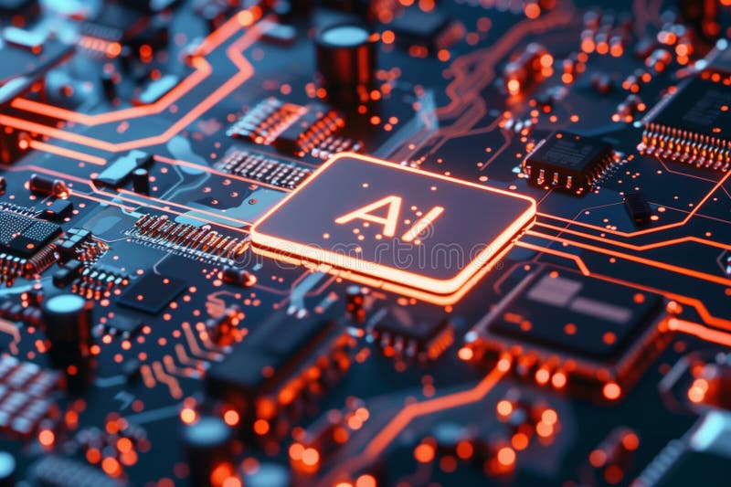 AI-generated Illustration of an Electronic Circuit Board with a Glowing ...