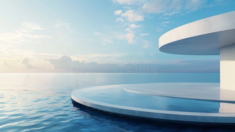 There is a Beautiful Curved Structure in the Water, with Clouds ...