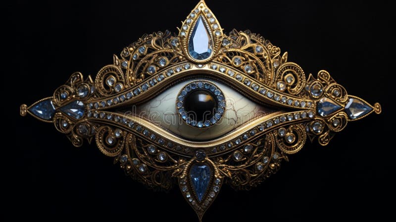 AI Generated Illustration of an Elegant Gold and Diamond Eye Brooch on ...