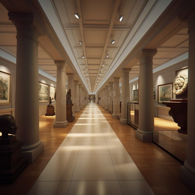 AI Generated Illustration of an Elegant Interior Hallway of a Museum ...