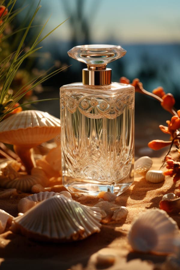 AI Generated Illustration of an Elegant Perfume Bottle with Seashells ...