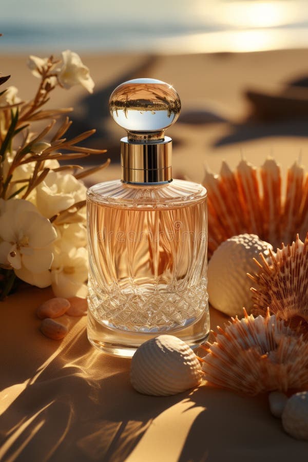 AI Generated Illustration of an Elegant Perfume Bottle with Seashells ...