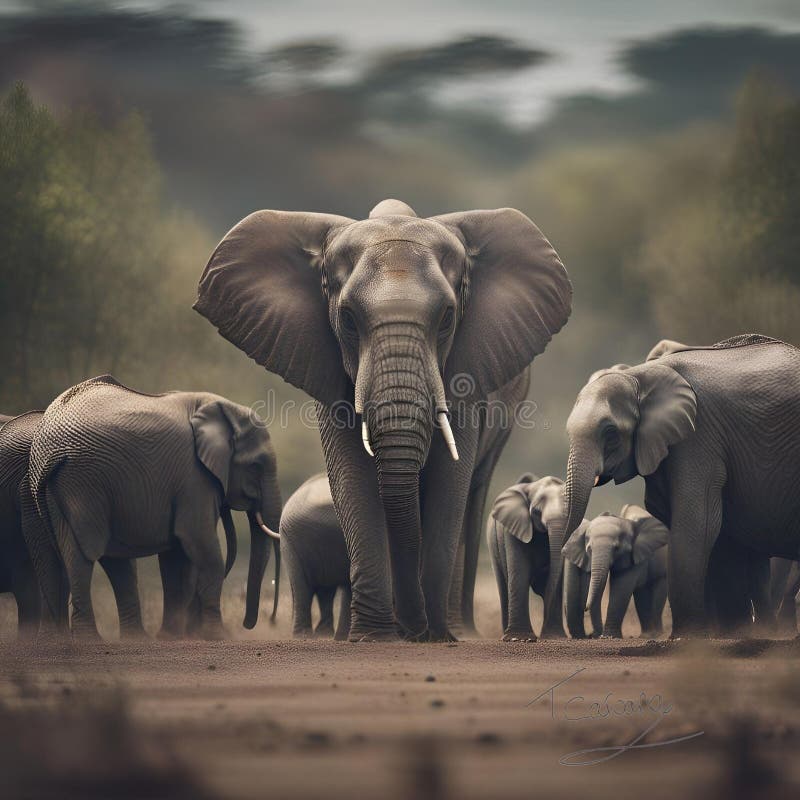 AI Generated Illustration of an Elephant with Her Offspring in the Wild ...