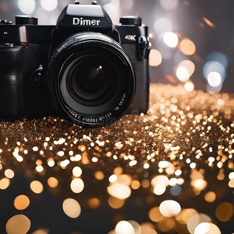 The Front View of a Camera that is on Top of a Glitter Surface Stock ...