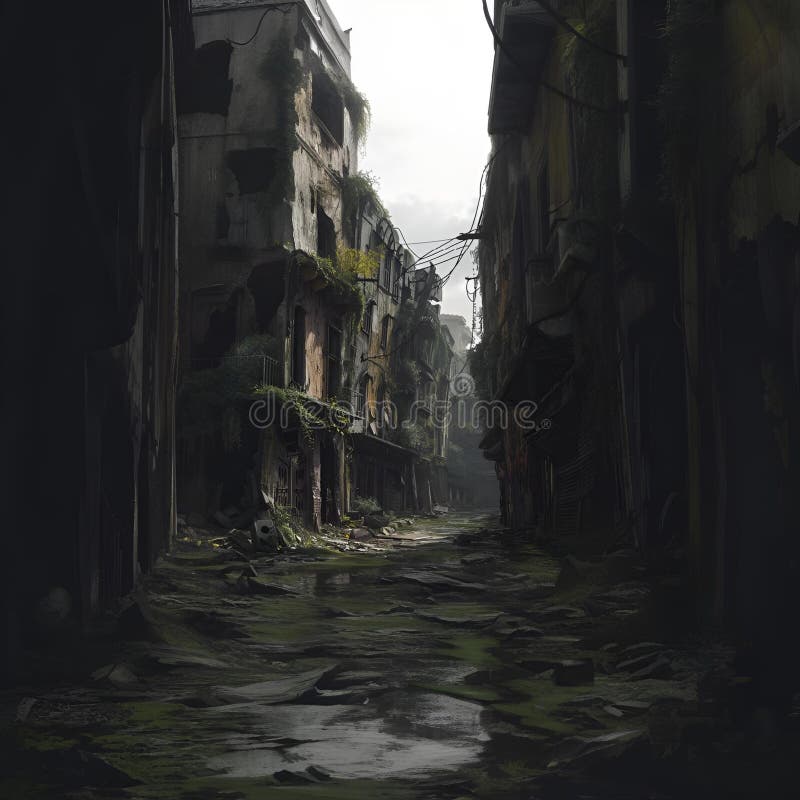 AI Generated Illustration of an Empty, Desolate City Street with a ...