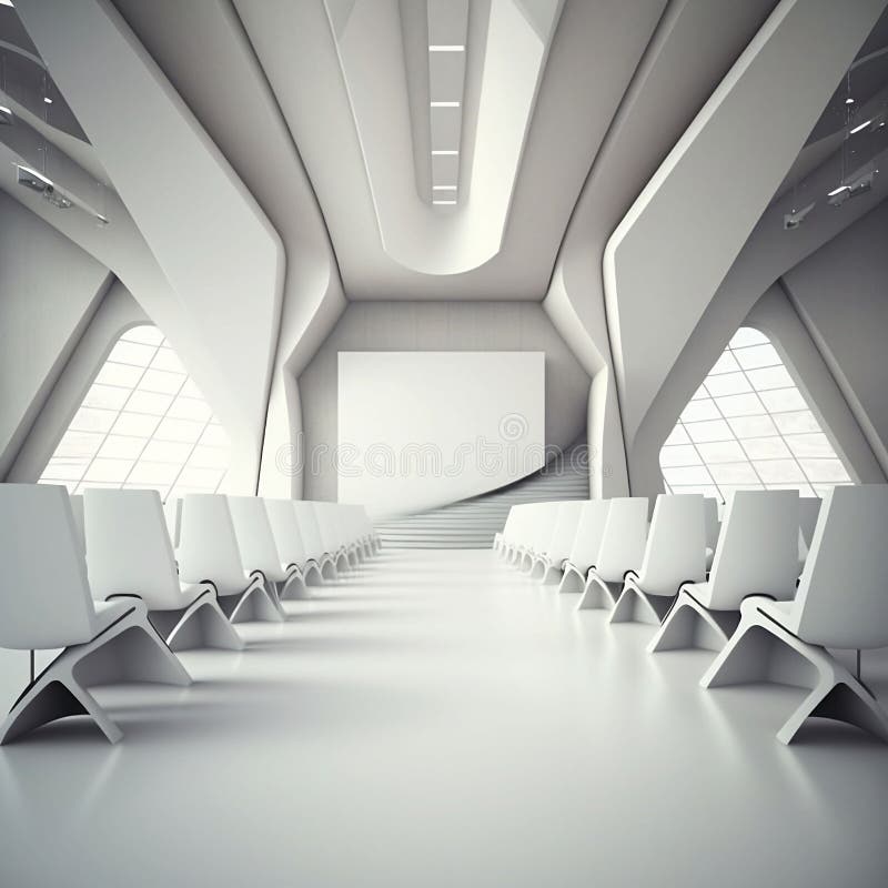 AI Generated Illustration of an Empty Futuristic Conference Hall with ...