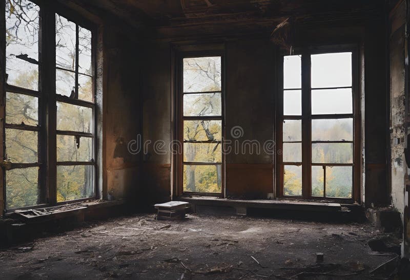 AI-generated Illustration of an Empty Room in an Abandoned Building ...
