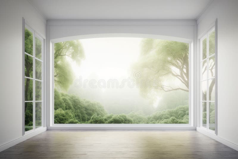 AI Generated Illustration of an Empty Room with Large Windows Allowing ...