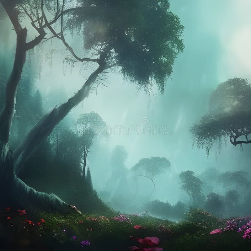 AI Generated Illustration of an Enchanted Forest Stock Illustration ...
