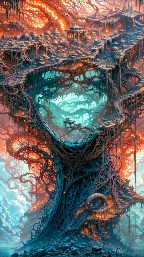 AI Generated Illustration of an Enchanted Realm in a Tree-shaped World ...
