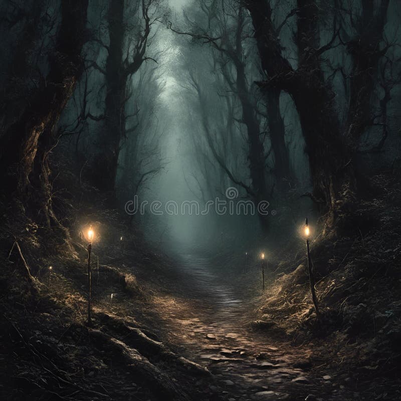 AI Generated Illustration of the Enchantment of a Dimly Lit Forest Road ...