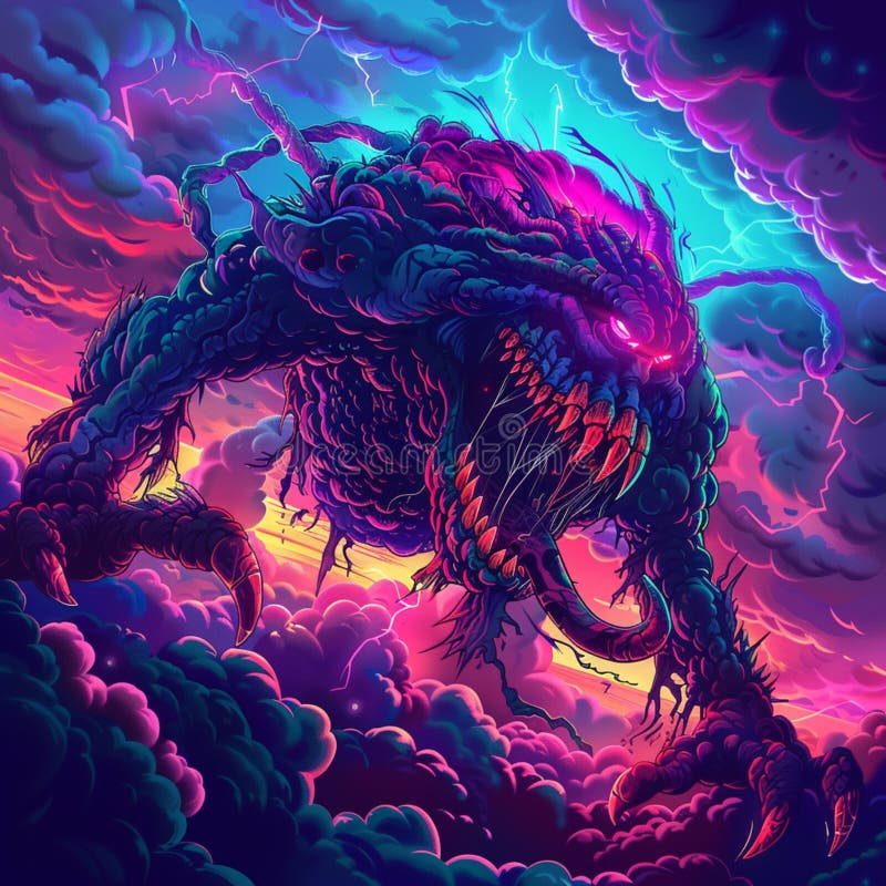 AI Generated Illustration of an Enormous Monster in a Dramatic Cloudy ...