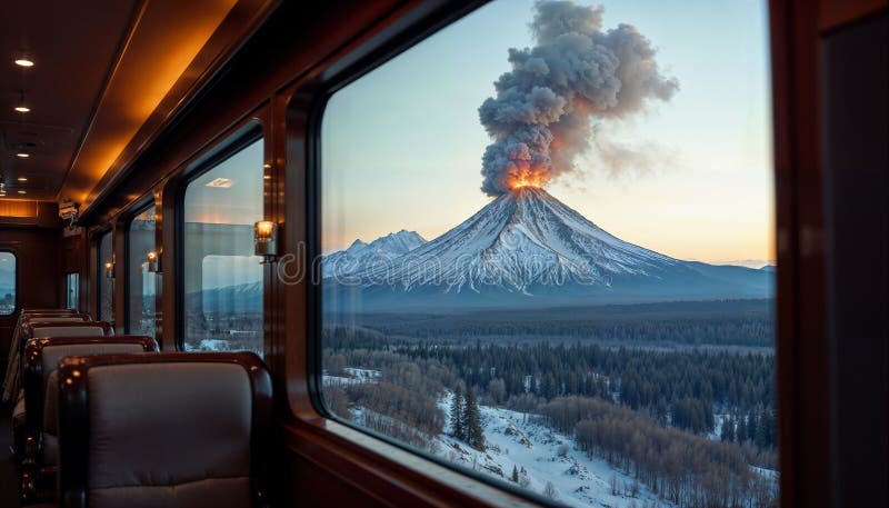 AI-generated Illustration of an Erupting Volcano from the Window of a ...