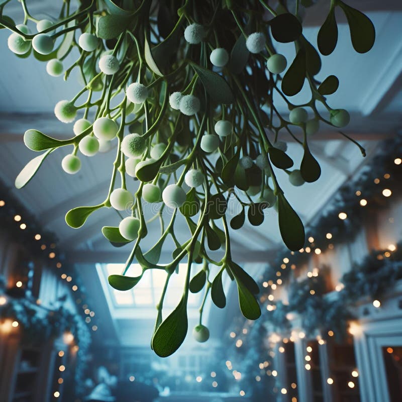 Mistletoe Hanging from the Ceiling Stock Illustration - Illustration of ...