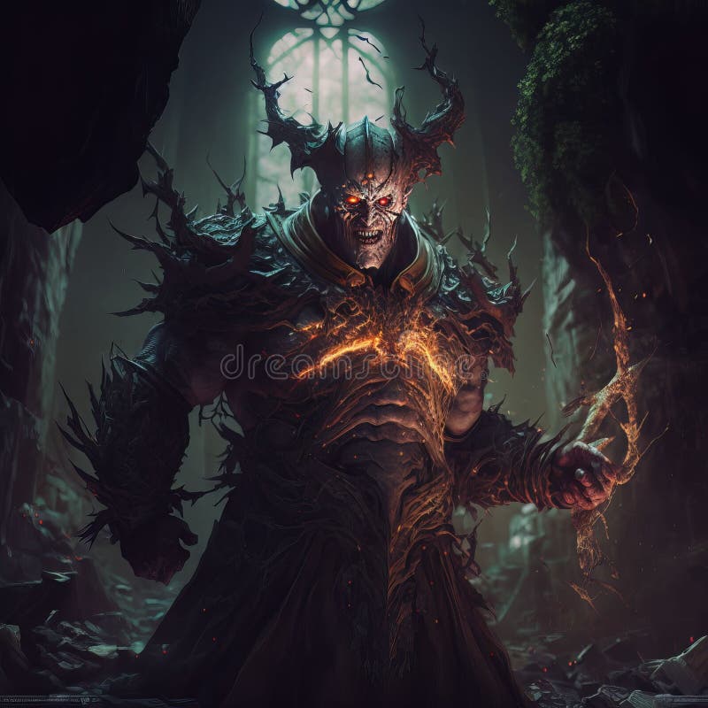 AI Generated Illustration of an Evil Creature with Horns and Glowing ...