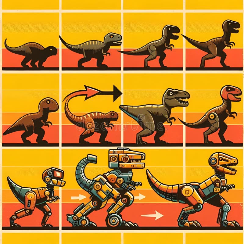 AI Generated Illustration of the Evolution of a Dinosaur To a Robotic ...