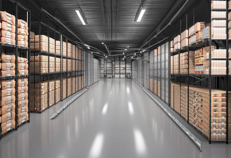 AI Generated Illustration of an Expansive Industrial Warehouse with ...