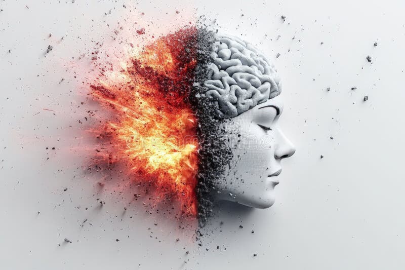 Exploding Human Head Sculpture Fiery Red Brain Bursting Outward ...