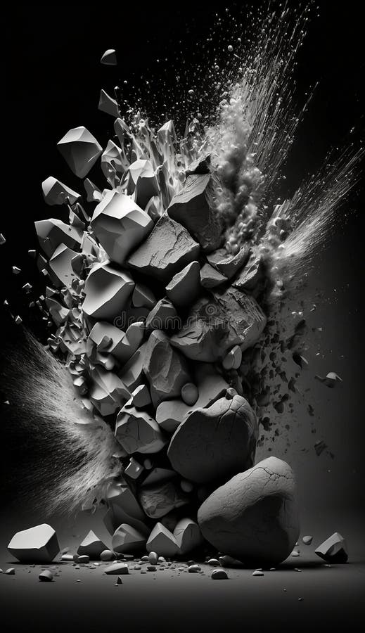 AI Generated Illustration of an Explosion of Rocks and Stones Against a ...