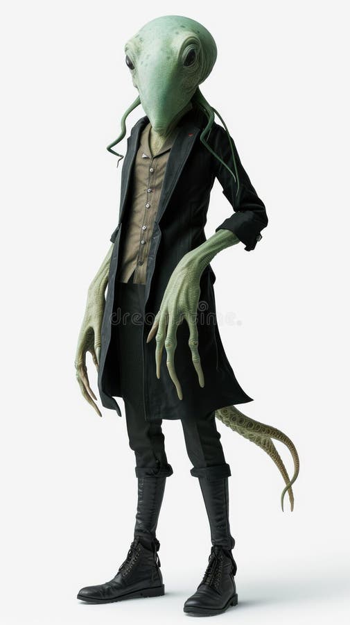 An Alien Figure is Standing Next To a Fake Monster Figure Stock ...