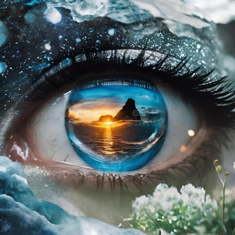 AI Generated Illustration of an Eye Mirrored in the Reflection of Ocean ...