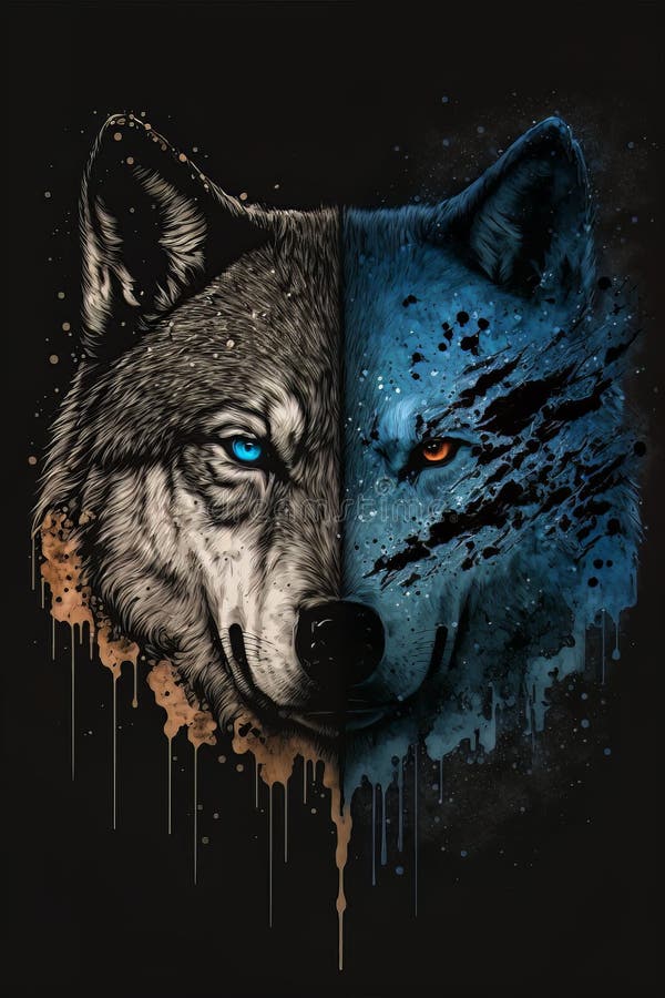 Half Girl Half Wolf Face Drawing