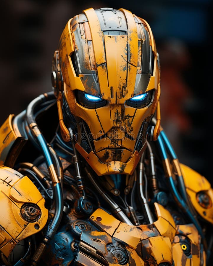 AI-generated Illustration of the Face of a Yellow Robot with a Bright ...