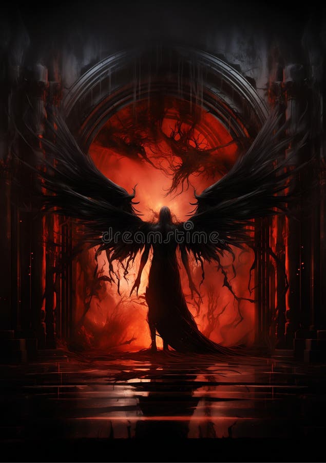 AI Generated Illustration of a Fallen Angel Standing in Front of the ...