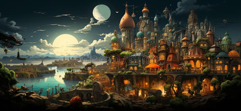 AI Generated Illustration of a Fantasy Cityscape with Multiple Towers ...