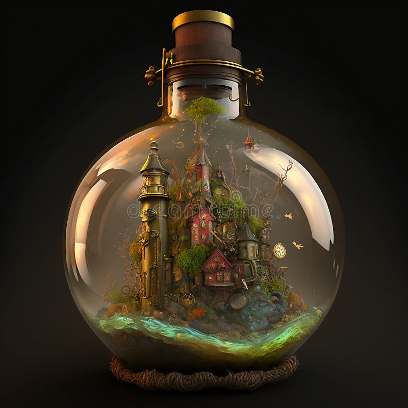 AI Generated Illustration of a Fantasy Home in a Round Glass Capsule ...